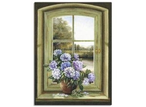 4055327156011 - Wandbild ARTLAND Hortensien am Fenster Bilder Gr B H 60 cm x 80 cm Leinwandbild Arrangements 1 St grün Bild Poster Bilder als Alubild Leinwandbild Wandaufkleber oder in versch Größen