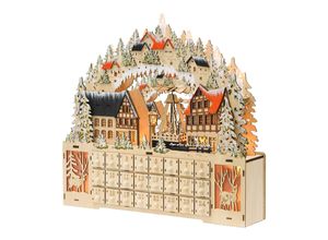 0052226769506 - Adventskalender zum Befüllen 24 Schubladen Fächer Weihnachtskalender mit LED-Lichtern Adventskalenderbox Weihnachtsdekoration DIY MDF Naturholz 45 x 9 x 425 cm
