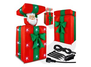4260598879280 - KESSER® Aufblasbarer Weihnachtsmann Geschenk Nikolaus 152cm Groß Springt-aus-der-Box Weihnachten LED Beleuchtet Deko inkl Befestigungsmaterial Weihnachtsdekoration Weihnachtsdeko