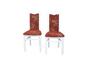 4046884086903 - Massivholz Esszimmerstuhl Aliceim 2er-Set Weiß Stoff rot mit Blumendessin
