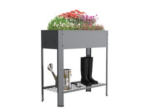 4051814447310 - Metall Hochbeet mit Ablageboden rechteckig stehender Pflanzkasten Blumenkasten für Garten Terrasse Balkon Blumentopf H 88 x B 80 x T 35 cm Balora XL