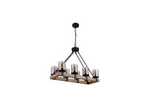4059157339804 - Etc-shop - Hängeleuchte Pendellampe Hängelampe Wohnzimmerleuchte Esszimmerlampe Metall schwarz Holz Glas rauchfarben 8 Flammig E27 h 100 cm
