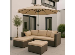 4057651742472 - Poly-Rattan Garnitur MCW-O46 Balkon- Garten- Lounge-Set Sofa Sitzgruppe ~ grau Polster beige