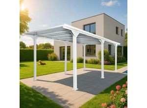 4057651741833 - Alu-Pergola MCW-O23 Pavillon Terrassenüberdachung stabiles 10cm-Gestell Polycarbonat-Dach Regenrinne 3x6m ~ weiß