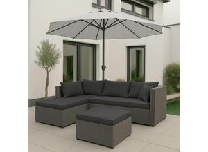 4057651742458 - Poly-Rattan Garnitur MCW-O46 Balkon- Garten- Lounge-Set Sofa Sitzgruppe ~ grau Polster dunkelgrau