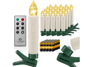 4260663281833 - KESSER® Weihnachtsbaumkerzen 20 LED Inkl Batterien Kabellos - Warmweiß - mit Fernbedienung Funk - Timerfunktion - Flackern - Dimmbar Weihnachtskerzen Christbaumkerzen Befestigungsklammern Kerzen