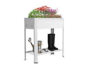 4051814447297 - Metall Hochbeet mit Ablageboden rechteckig stehender Pflanzkasten Blumenkasten für Garten Terrasse Balkon Blumentopf H 88 x B 80 x T 35 cm Balora XL