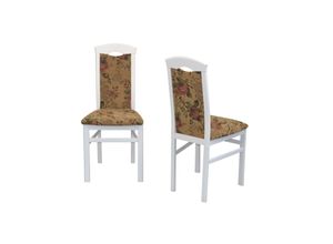 4046884086866 - Möbel Direkt Online - Massivholz Esszimmerstuhl Aliceim 2er-Set Weiß Stoff braun mit Blumendessin