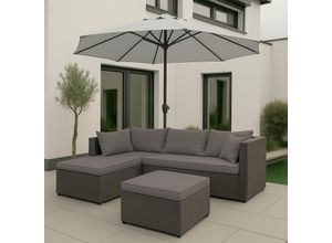 4057651742434 - Poly-Rattan Garnitur MCW-O46 Balkon- Garten- Lounge-Set Sofa Sitzgruppe ~ grau Polster hellgrau