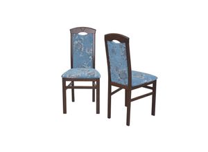 4046884086842 - Möbel Direkt Online - Massivholz Esszimmerstuhl Aliceim 2er-Set Nussbaum Stoff blau mit Blumendessin