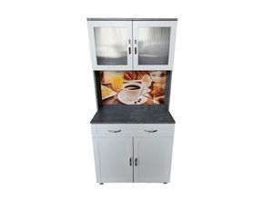 4255701918369 - Küchenbuffet mit Glasteil Weiß Beton Blanca Bistro