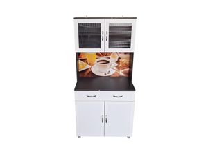 4255701918376 - Küchenbuffet mit Glasteil Grau Weiß Blanca Bistro