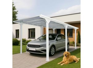 4057651742175 - Alu-Carport MCW-O23 Autoüberdachung Garage Unterstand 10cm-Gestell Polycarbonat-Dach Regenrinne 3x6m ~ weiß