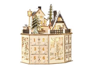 0012536984815 - Weihnachts-Adventskalender Mit 24 Zugkästen Weihnachtskalender Mit Led-Lichtern Adventskalenderbox Sperrholz-Platte Naturholz 25 X 20 X 29 Cm