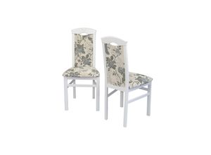 4046884086804 - Möbel Direkt Online - Massivholz Esszimmerstuhl Aliceim 2er-Set Weiß Stoff beige mit Blumendessin