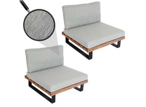 4057651935171 - 2er-Set Lounge-Sessel MCW-H54 Garten-Sessel Spun Poly Akazie Holz FSC-zertifiziert Alu ~ hellbraun Polster hellgrau