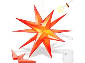 4260751948228 - KESSER® Leuchtstern 3D LED Weihnachtsstern mit Timer für innen und außen Adventsstern Beleuchtet hängend Stern + Warmweiß Licht Rot   mit Timer   35cm