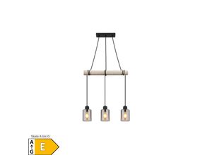 9007371494958 - - Hängeleuchte Pendelleuchte Holzpendellampe Holz Esszimmerlampe Hängelampe Esstisch Glas rauch 3x E27 LxH 98x130 cm