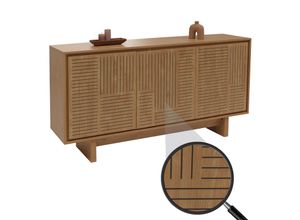 4057651769936 - Sideboard MCW-O35 Schrank Highboard 3 Türen Staufächer Melamin 86x160x40cm ~ Ulme natur