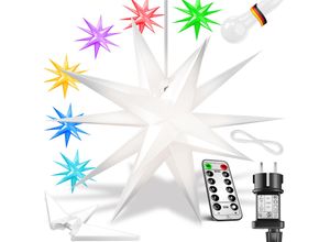 4260751948259 - Leuchtstern 3D led Weihnachtsstern mit Timer für innen und außen Adventsstern Beleuchtet hängend Stern + Warmweiß Licht Bunt   mit Fernbedienung  