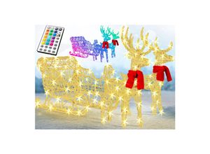4255598301923 - KESSER® 240er LED Rentiere mit Schlitten weiß Timer Weihnachtsbeleuchtung für außen und innen Weihnachtsfigur Weihnachtsdekoration BuntRGB LED