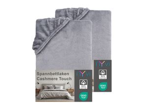 4255636639988 - NYVI Spannbettlaken DreamScience Cashmere Touch Spannbetttuch - Kuschelweiches & Wärmendes Bettlaken für Matratzenhöhe bis zu 22 cm Farbegrau Größe90x200 - 100x200 cm (2er Pack)