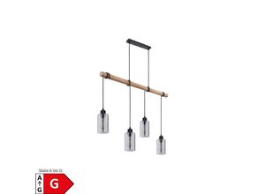 9007371500161 - - Pendelleuchte Holz Esszimmerlampe Hängeleuchte Holzpendellampe Hängelampe Esstisch Glas rauch 4x E27 LxH 98x130 cm Wohnzimmer