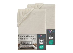 4255636640106 - NYVI Spannbettlaken DreamScience Cashmere Touch Spannbetttuch - Kuschelweiches & Wärmendes Bettlaken für Matratzenhöhe bis zu 22 cm Farbenatur Größe180x200 - 200x200 cm (2er Pack)