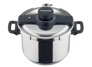 4005643893602 - Schnellkochtopf HANSEATIC hanseatic silber (silberfarben schwarz) Ø22cm Töpfe Einhand-Schnellkochtopf mit Dämpfeinsatz und zusätzlichem Glasdeckel