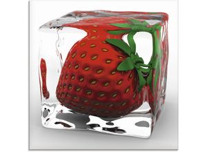 4055327018852 - Glasbild ARTLAND Erdbeere in Eis Bilder Gr B H 20 cm x 20 cm Lebensmittel 1 St rot Glasbilder Bilder in verschiedenen Größen