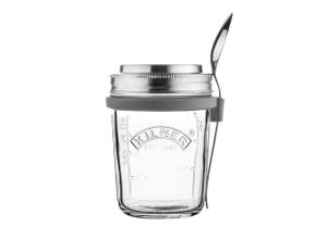 5010853253046 - KILNER Vorratsglas Edelstahl Glas (1-tlg) für Jogurth Quark inkl Edelstahllöffel 350 ml weiß
