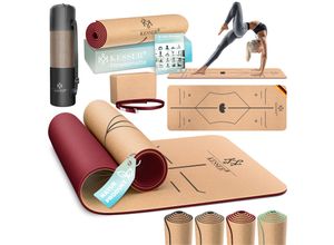 4260692718041 - KESSER® Yogamatte Kork Inkl Tragegurt Tasche & Yoga-Block Gymnastikmatte Yoga Matte rutschfest aus Naturkautschuk TPE Fitnessmatte 183 x 62 Trainingsmatte für Fitness Sportmatte Gymnastik extradick