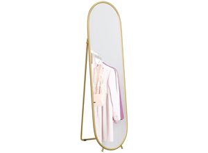 4255633571359 - Ganzkörperspiegel 160 x 40 cm Wandspiegel mit Ständer Metallrahmen Oval Standspiegel für Wohnzimmer Schlafzimmer Gold - Homcom