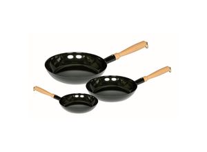 9003064220323 - Pfannenset  Schwarz  Holz Metall  3-teilig  rund  305x13x44 cm  kratzfest geschmacksneutral energiesparend  Kochen Pfannen