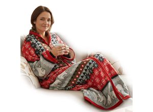 4255636668247 - NYVI Ärmeldecke CozyBear - Kuscheldecke mit Ärmeln - TV Blanket mit Reißverschluss für Erwachsene & Kinder - TV Decke mit Ärmeln FarbeRot Anzahl1