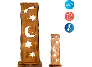 4003222883556 - näve LED Dekoobjekt LED-Holz-Dekoleuchte Mond Sterne Weihnachtsdeko aussen Ein- Ausschalter LED fest integriert Warmweiß Für Aussenbereich geeignet incl Timer (6h an und 18h aus) aus Holz braun