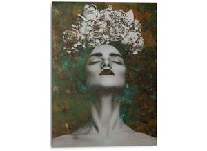 8714597612240 - Wandbild REINDERS Aluminium Wandbild Frau mit Blumenkranz Kräftig - Sensual braun (farbe bild(er) braun) B50cm H70cm Aluminium Bilder