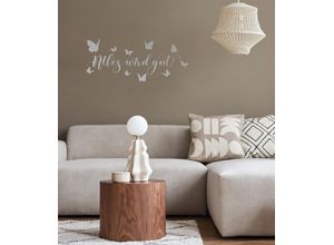 4067437735420 - Wandtattoo HOME AFFAIRE Alles wird gut - Schmetterlinge Wandtattoos Gr B H 60 cm x 25 cm silberfarben (silber) Wandtattoos und Wandsticker Wandaufkleber selbstklebend rückstandslos abziehbar
