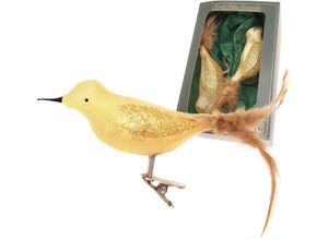 0024762242119 - Weihnachtsbaumklammer KREBS GLAS LAUSCHA Amsel Eislack unversilbert gold B6cm H6cm T17cm Glas Weihnachtsbaumschmuck Weihnachtsbaumklammern Glas mundgeblasen handgefertigt Glasvogel
