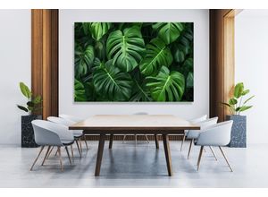 4067437130454 - XXL-Wandbild QUEENCE Akustikbild Monstera Blätter Pflanze farbe bild(er) grün B90cm H60cm T25cm Polyester Bilder Einfache Akustiklösung ohne Baumaßnahme Schalldämmung Paneele