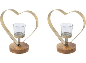 4064118141785 - Teelichthalter CREATIV HOME Kerzenhalter Herz beige (champagnerfarben) B20cm H20cm T10cm Edelstahl Glas Massivholz Kerzenhalter aus Holz Edelstahl und Glas