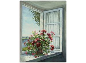 4055327291491 - Wandbild ARTLAND Geranien am Fenster Bilder Gr B H 30 cm x 40 cm Leinwandbild Blumen 1 St weiß Bild Metallbild Metallbilder Bilder als Alubild Leinwandbild Wandaufkleber oder Poster in versch Größen
