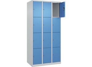 4068192005742 - 4er-Schließfachschrank Evolo PLUS 3 Abteile lichtgrau   lichtblau B 900 mm 12 Fächer mit Bodengleitern Zylinderschloss kaiserkraft