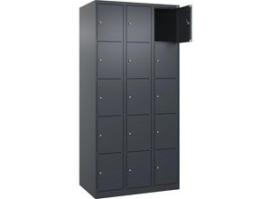 4068192006107 - 5er-Schließfachschrank Evolo PLUS 3 Abteile grau B 900 mm 15 Fächer mit Bodengleitern Zylinderschloss kaiserkraft