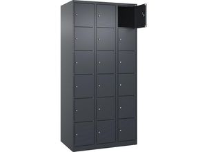 4068192006374 - 6er-Schließfachschrank Evolo PLUS 3 Abteile grau B 900 mm 18 Fächer mit Bodengleitern Zylinderschloss kaiserkraft