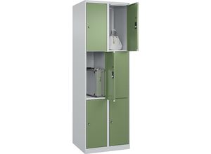4067521350379 - 3er-Schließfachschrank Classic PLUS 2 Abteile lichtgrau   resedagrün B 600 mm 6 Fächer mit Bodengleitern C+P
