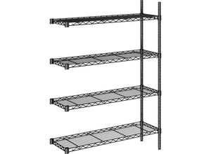 4061753091864 - Stahldraht-Gitterregal schwarz Fachlast 100 kg BxT 910 x 360 mm Anbauregal Höhe 1370 mm 4 Fachböden kaiserkraft