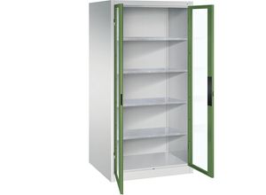 4064615115654 - Sichtfenster-Flügeltürschrank HxBxT 1950 x 930 x 800 mm 4 Fachböden lichtgrau   resedagrün C+P