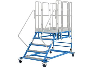 4054666010862 - eurokraft pro Plattformtreppe XXL mit Gitterrosteinlagen Plattformgröße 810 x 1250 mm 5 Stufen