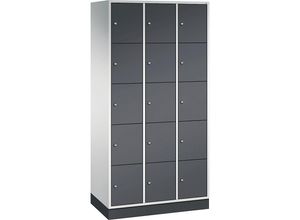 4055404442433 - INTRO Stahl-Schließfachschrank Fachhöhe 345 mm BxT 920 x 500 mm 15 Fächer Korpus lichtgrau Türen schwarzgrau